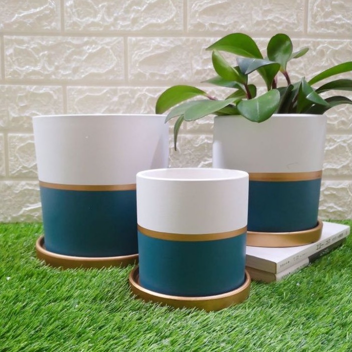 Ceramic Flower Pot With Gold Saucer 🇲🇾 Blue Flower Vase / Pasu Seramik ...