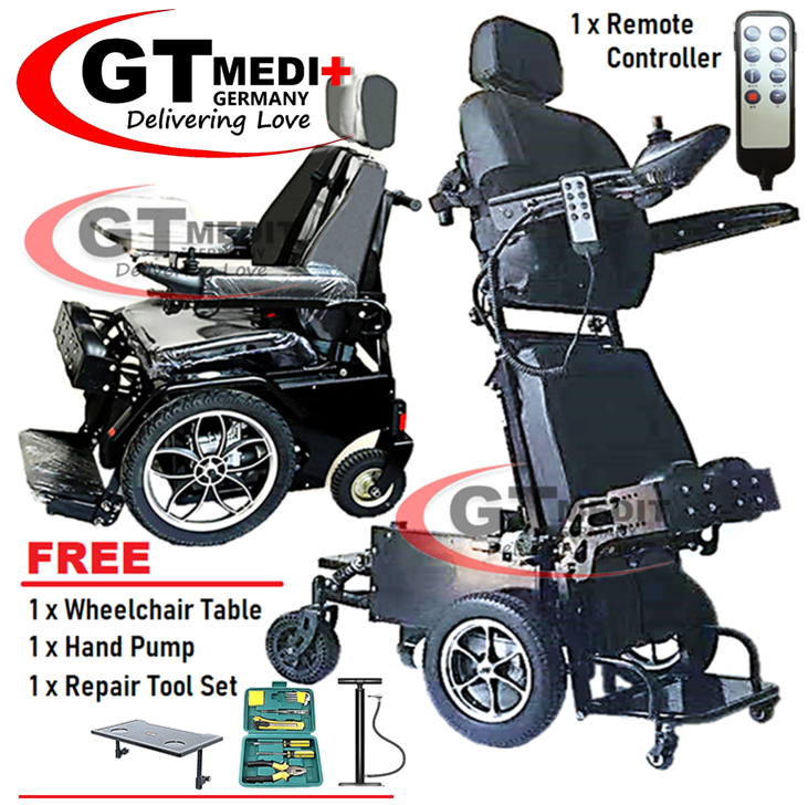 EST-L50-62 GT MEDIT GERMANY Wide Sit Lie Down Reclining Standing Up Electric Wheelchair Wheel ...