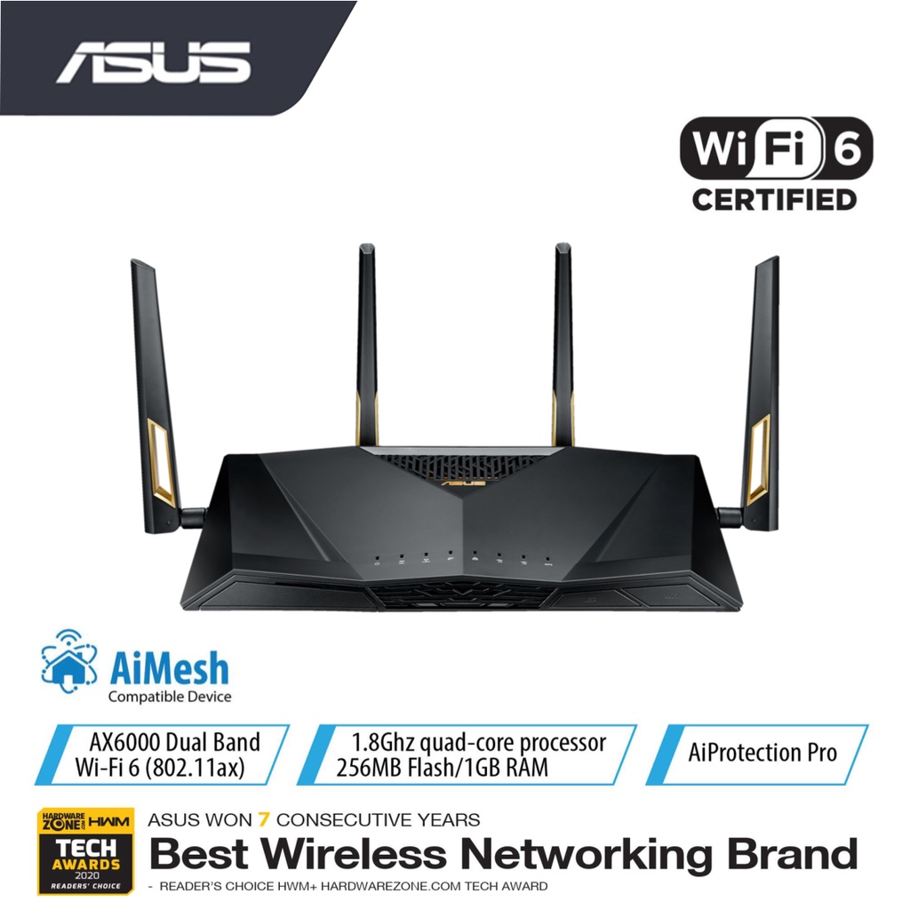 ASUS RT-AX88U AX6000 (AX88U) Dual Band 802.11ax WiFi Router supporting ...