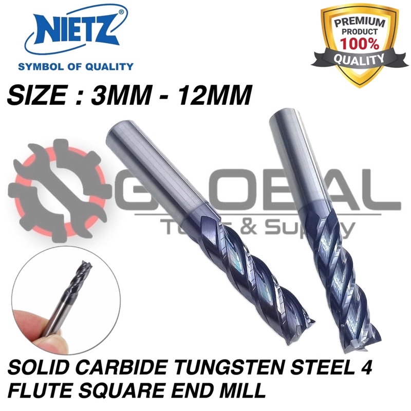 🇲🇾 READY STOCK 🇲🇾 NIETZ HRC 45 SOLID CARBIDE TUNGSTEN STEEL 4 FLUTE ...