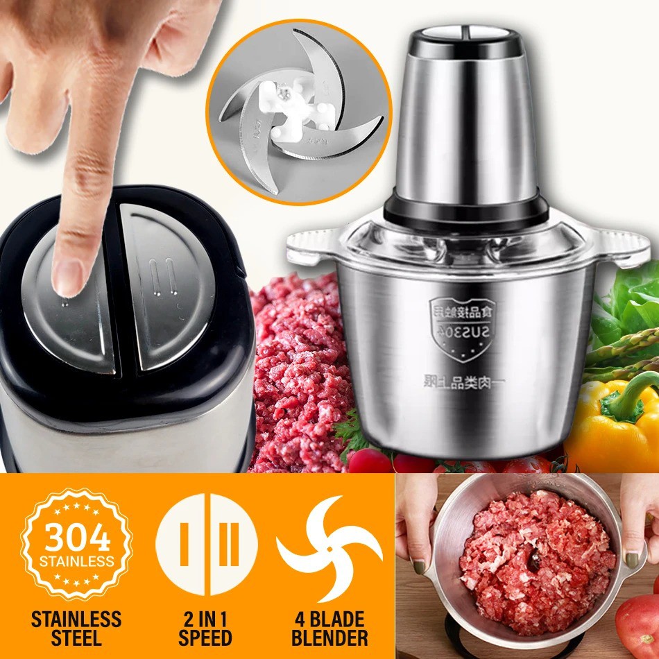 Mango_leong0123 [ 2L ] Multifunction Stainless Steel Kitchen Meat Blender Grinder [ 250W ...