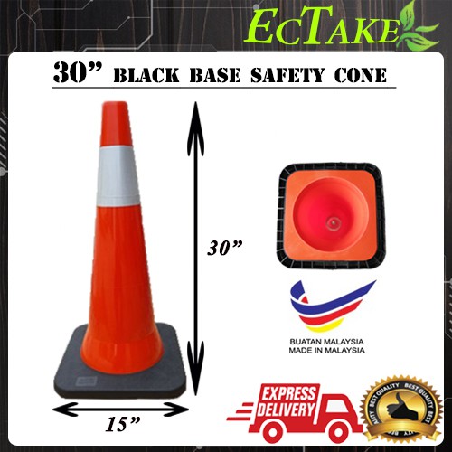 (100% MADE IN MALAYSIA ORIGINAL) 30" Black Base Safety Cone PVC road ...