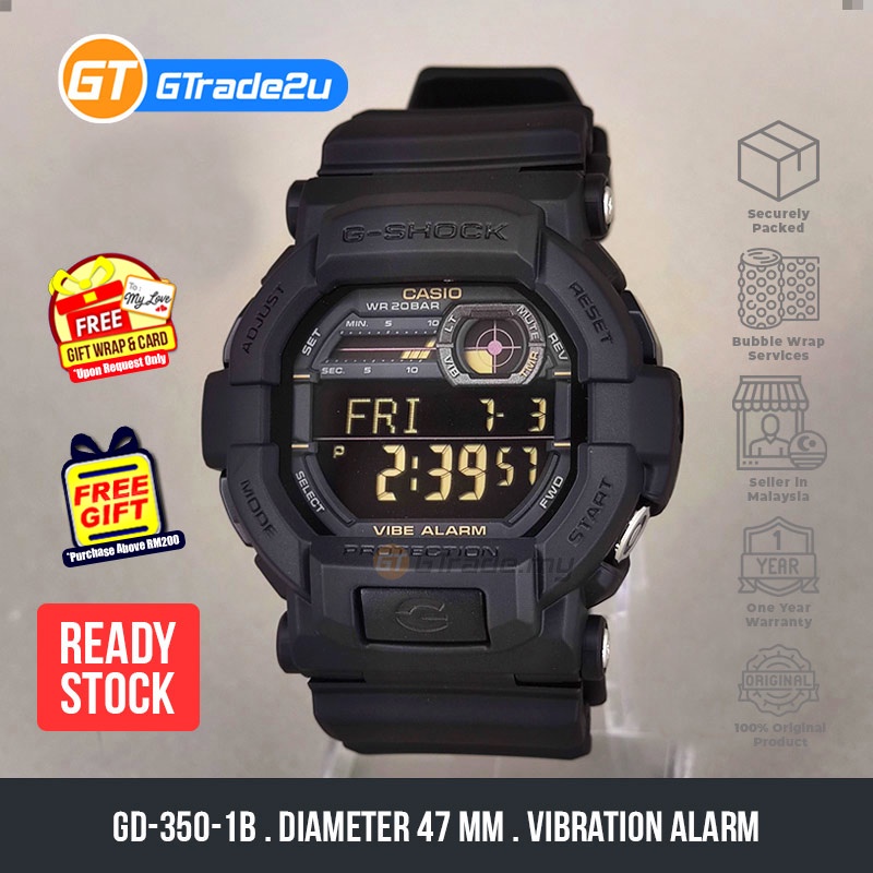 Original G Shock Men GD-350-1B GD350-1B Digital Vibrate Alarm Watch Black Resin Band [READY ...