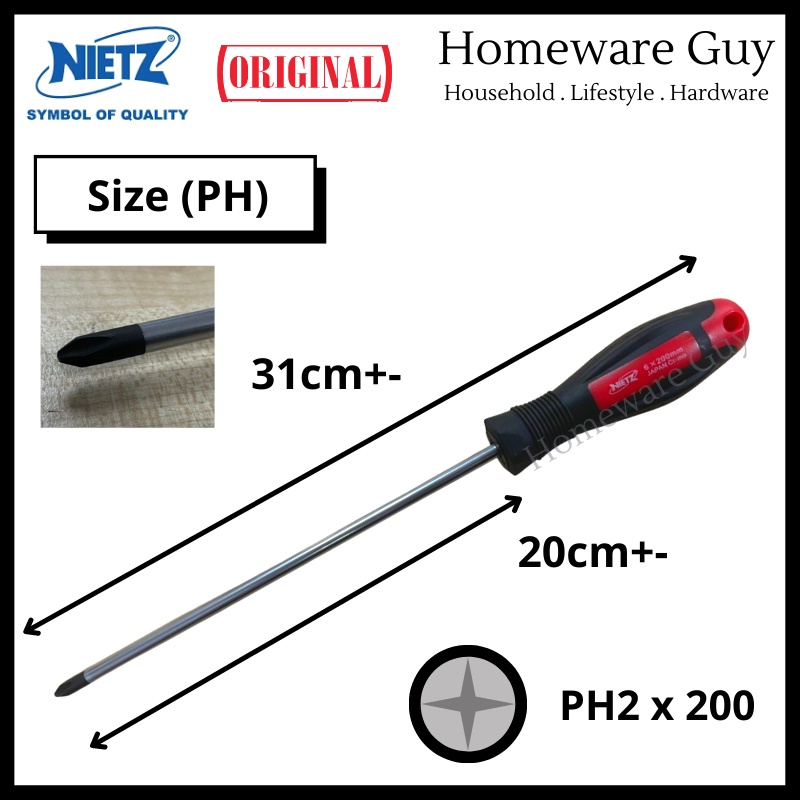 (NIETZ Premium 8'') Screwdriver Phillips Slotted PH2 x 150 (+) / 6.5mm ...