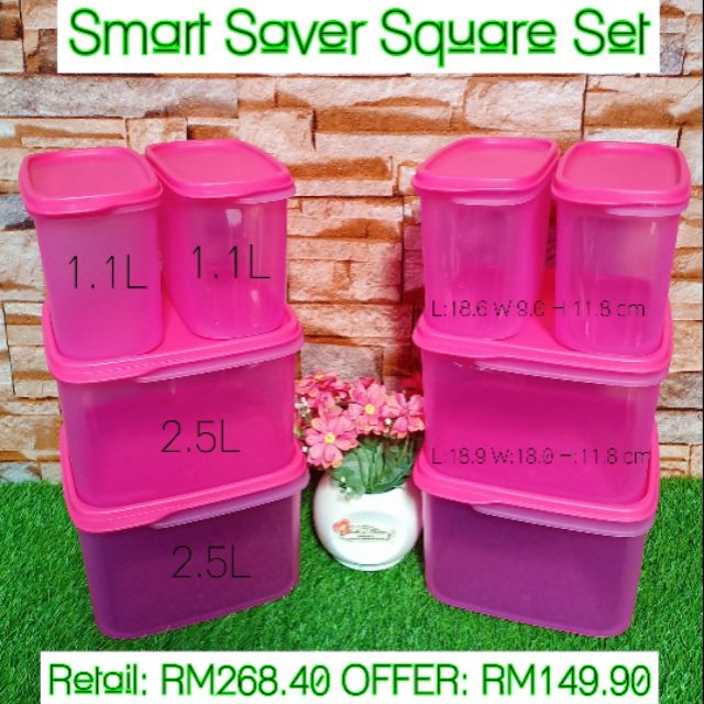 Tupperware: Smart Saver Square Set (Pink) | Shopee Malaysia
