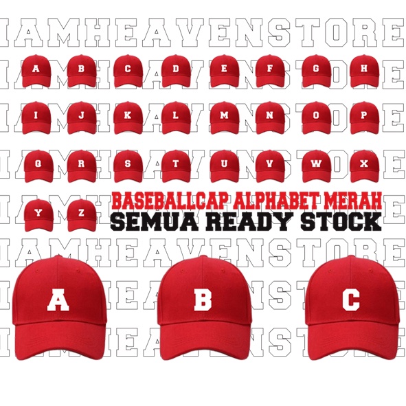 MERAH Baseball Cap Red Color Alphabet Text ABCDEFGHIJKLMNOPQRSTU VWX ...