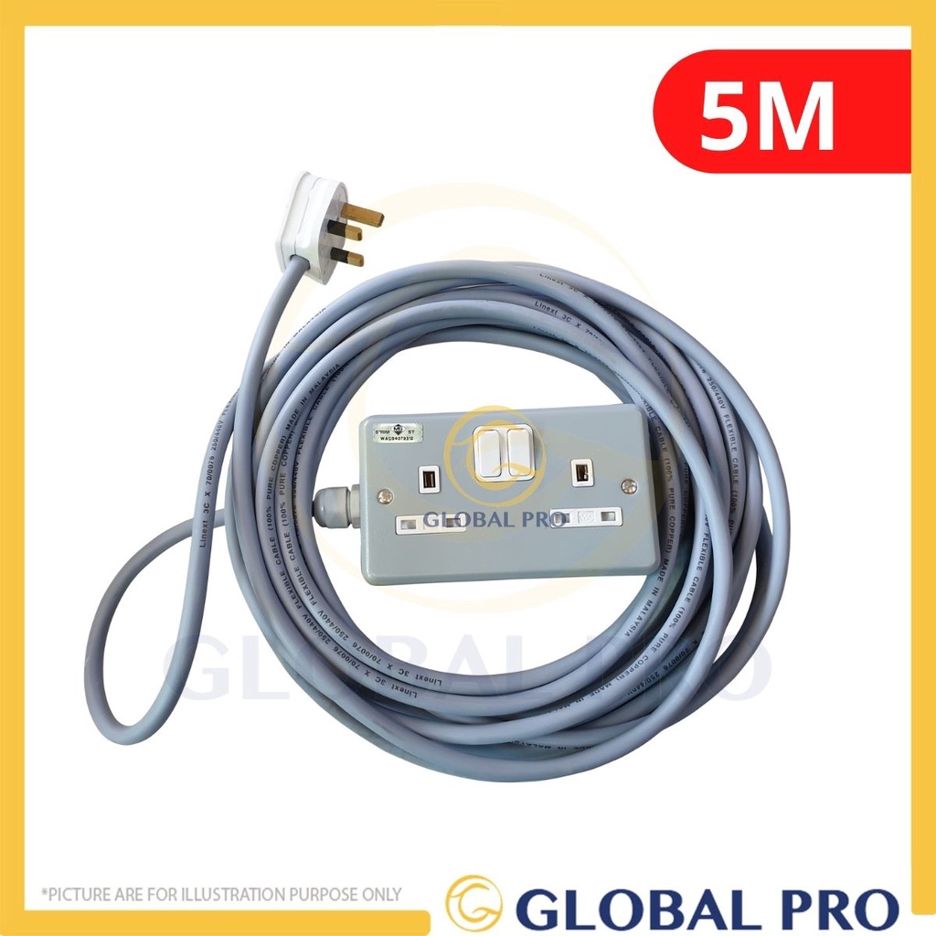 MK/SIEMENS 5M / 10M 2Way x 13amp Metal Clad Heavy Duty Portable Socket Extension Trailing Socket ...