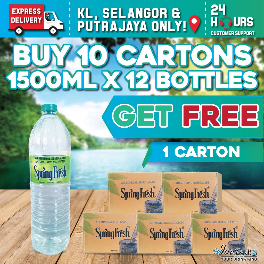 BUNDLE OF 10 CARTONS : SPRING FRESH MINERAL WATER 1500ML x 12 BOTTLES ...