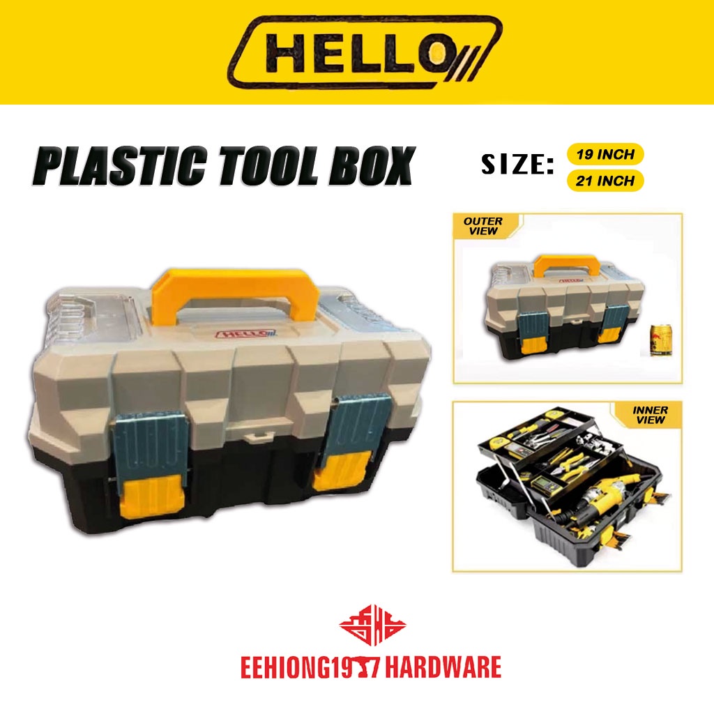 FRESH STOCK ! HELLO Super Durable Tool Box 19" 21" 2 Layer Tools Box ...