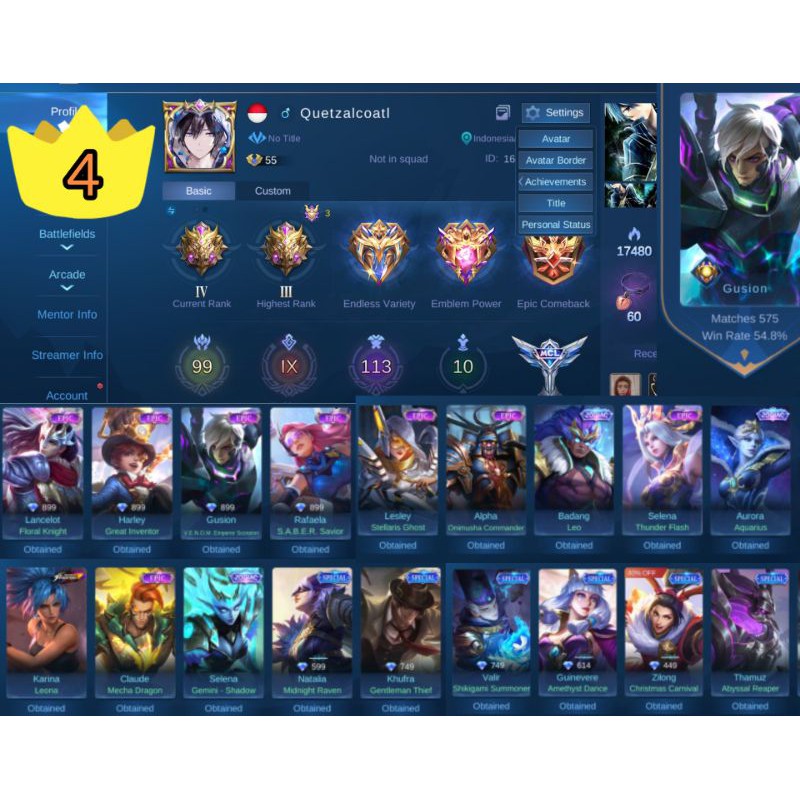 ML ACCOUNT MLBB AKAUN MOBILE LEGEND AKAUN 4 | Shopee Malaysia