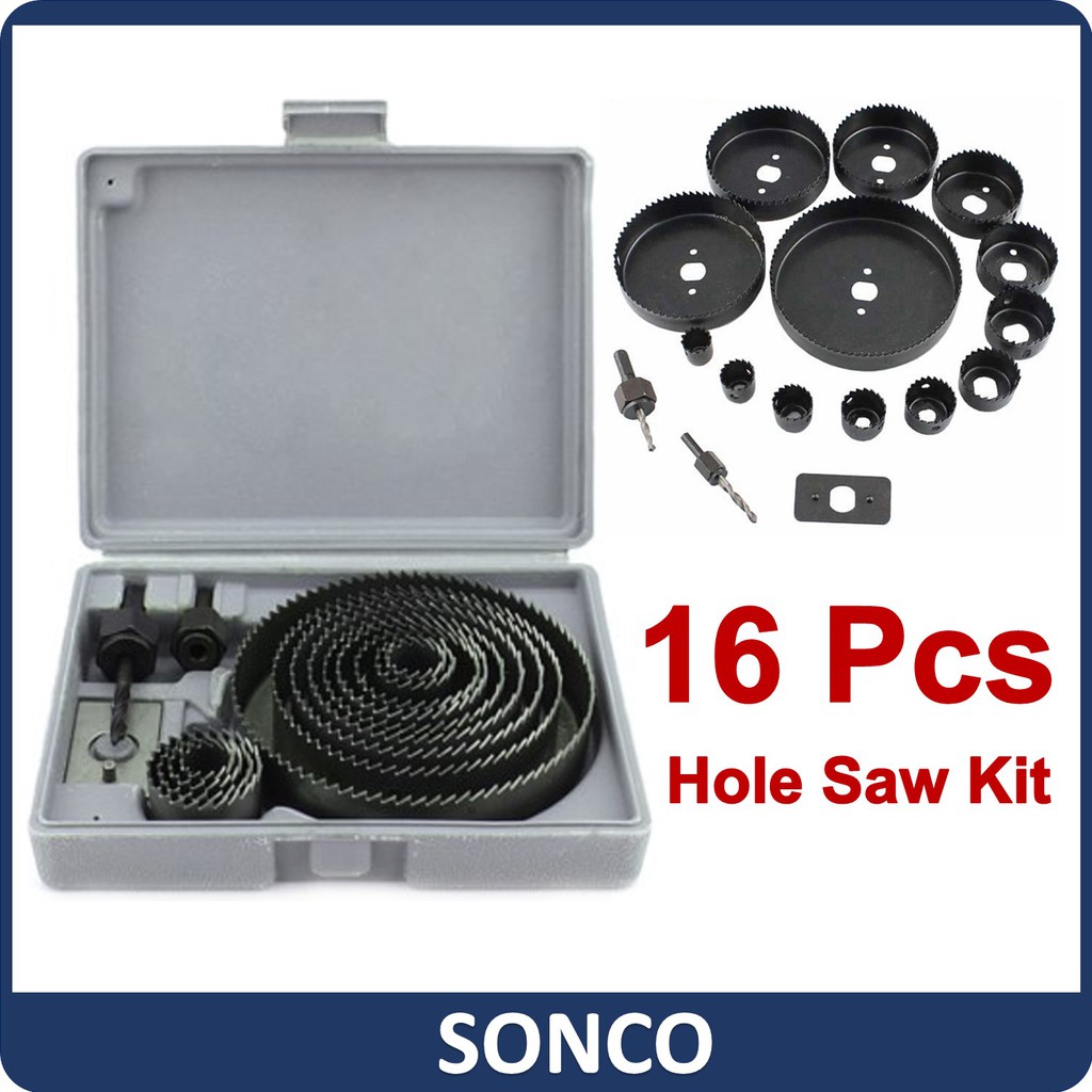 16PCS Sharpened Teeth Carbon Steel Wood Hole Saw Kit Set in Plastic Box ...