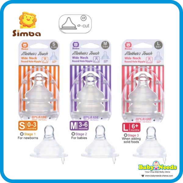 Simba Wide Neck Mother's Touch Anti-Colic Round Hole Nipple ( 2pcs ) | Shopee Malaysia