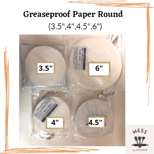 Greaseproof paper round / kertas minyak bulat - 3.5" / 4" / 4.5" / 6 ...