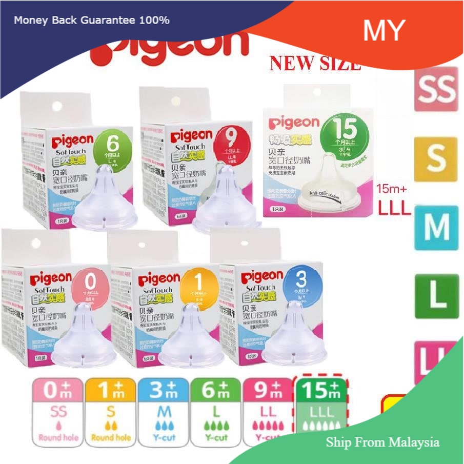 Original Pigeon SofTouch™ Peristaltic PLUS Wide Neck Teat Nipple 100% ...