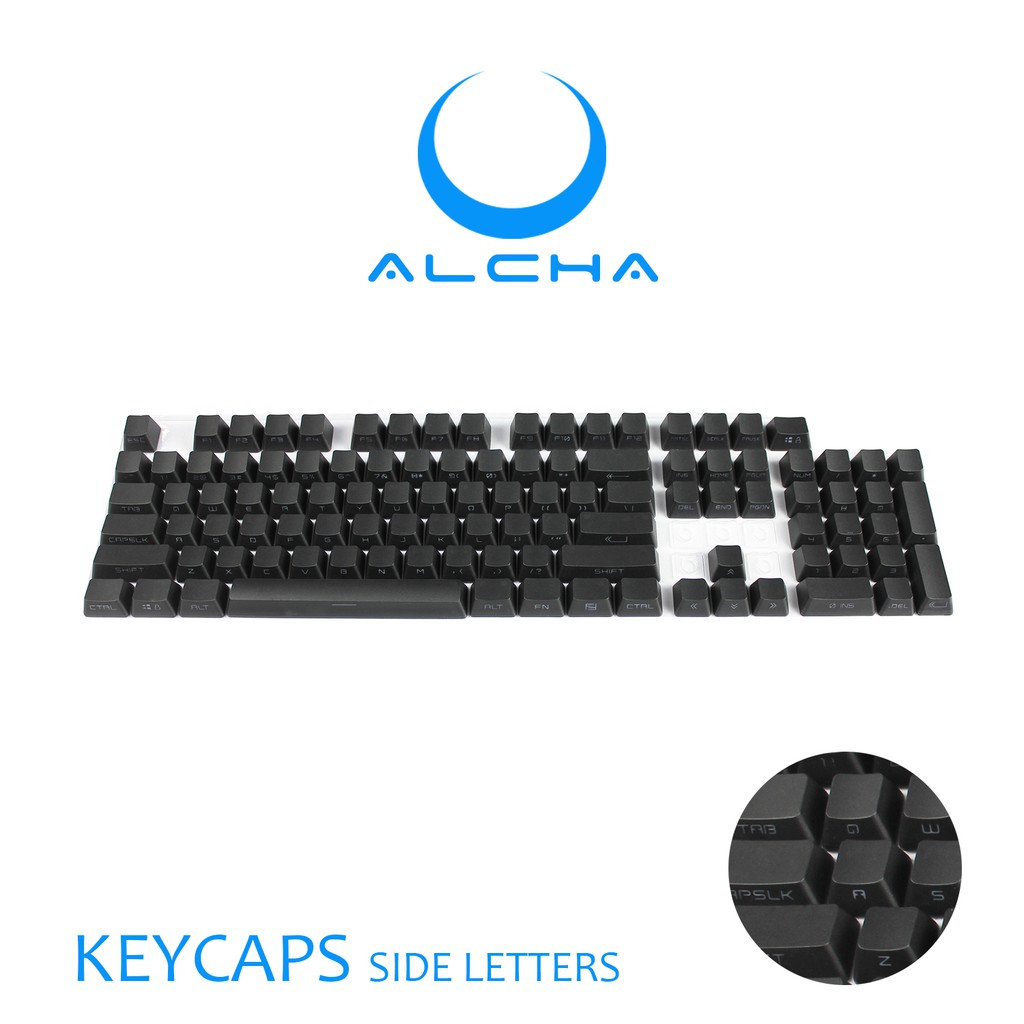 ALCHA KEYCAPS PBT SIDE LETTERS PRINT BACKLIT OEM PROFILE BLACK / WHITE ...