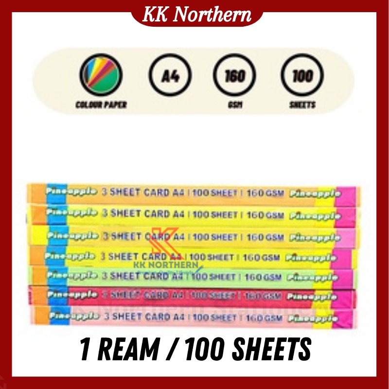 Pineapple 3 Sheet Card A4 Colour Paper 160gsm (100 sheets) Thick Color ...