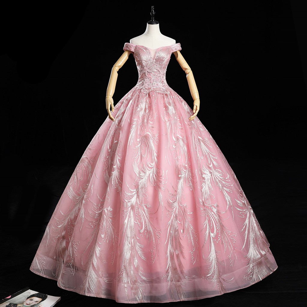 Pre order pink blue gold peach off shoulder wedding prom evening dress ...