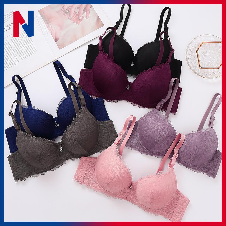 [NOVII] Stonewash Lace Mesh Underwire Push Up Bra/ Coli Wanita Renda ...