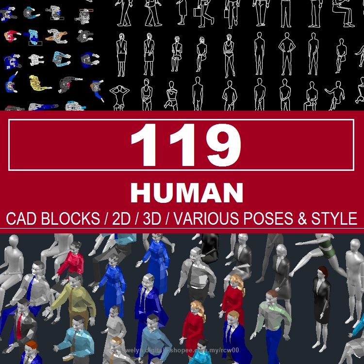 Autodesk | AutoCad 2025 | 119 Human CAD BLOCK MATERIALS for ...