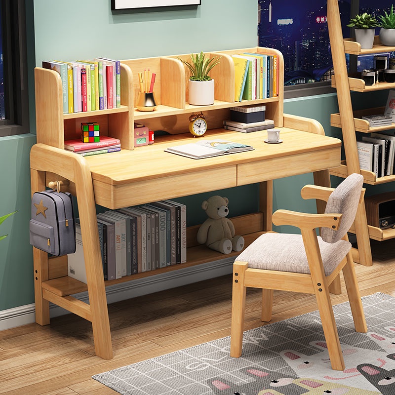 Household Children's Study Desk Work Table Adjustable Solid Wood Desk ...