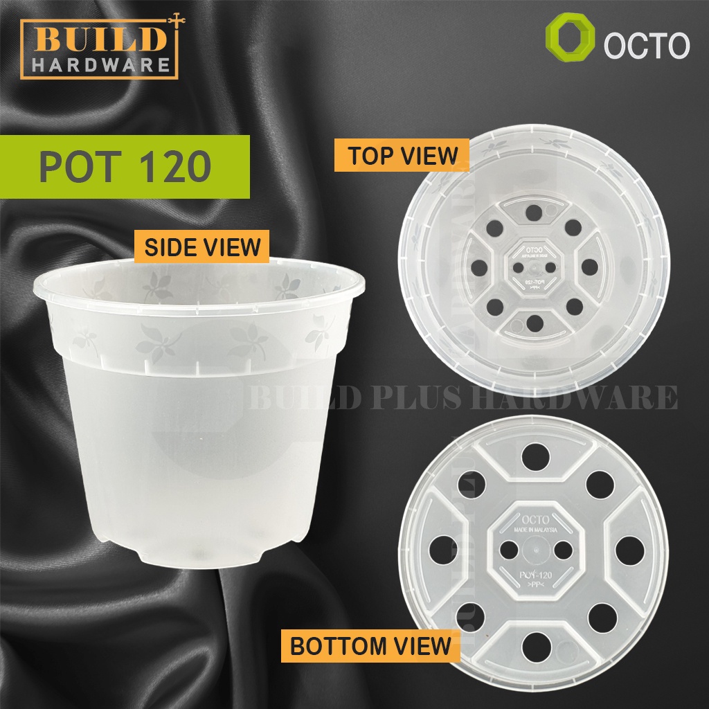 OCTO Plastic Plant Flower Pot Transparent 120/150/170/220 Saucer Hanger ...