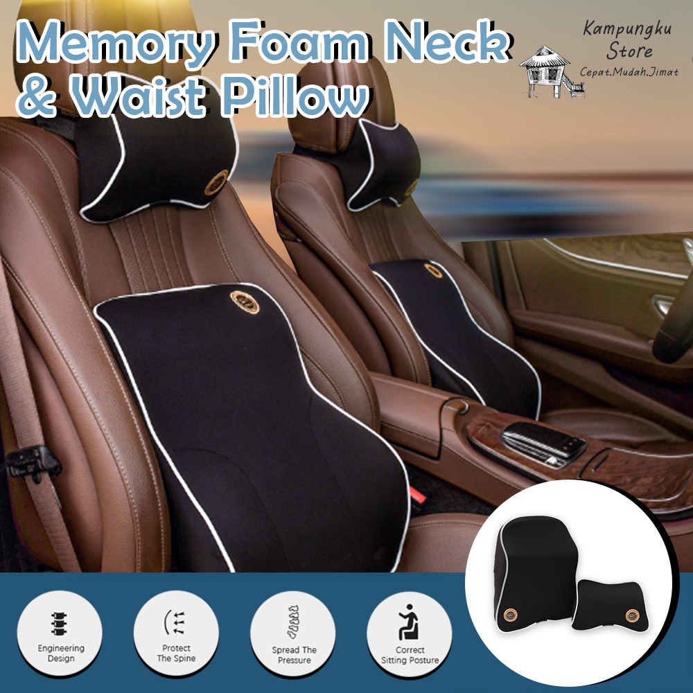 Car Office Full Set Headrest Neck Lumbar Pillow Cushion Car Seat ...