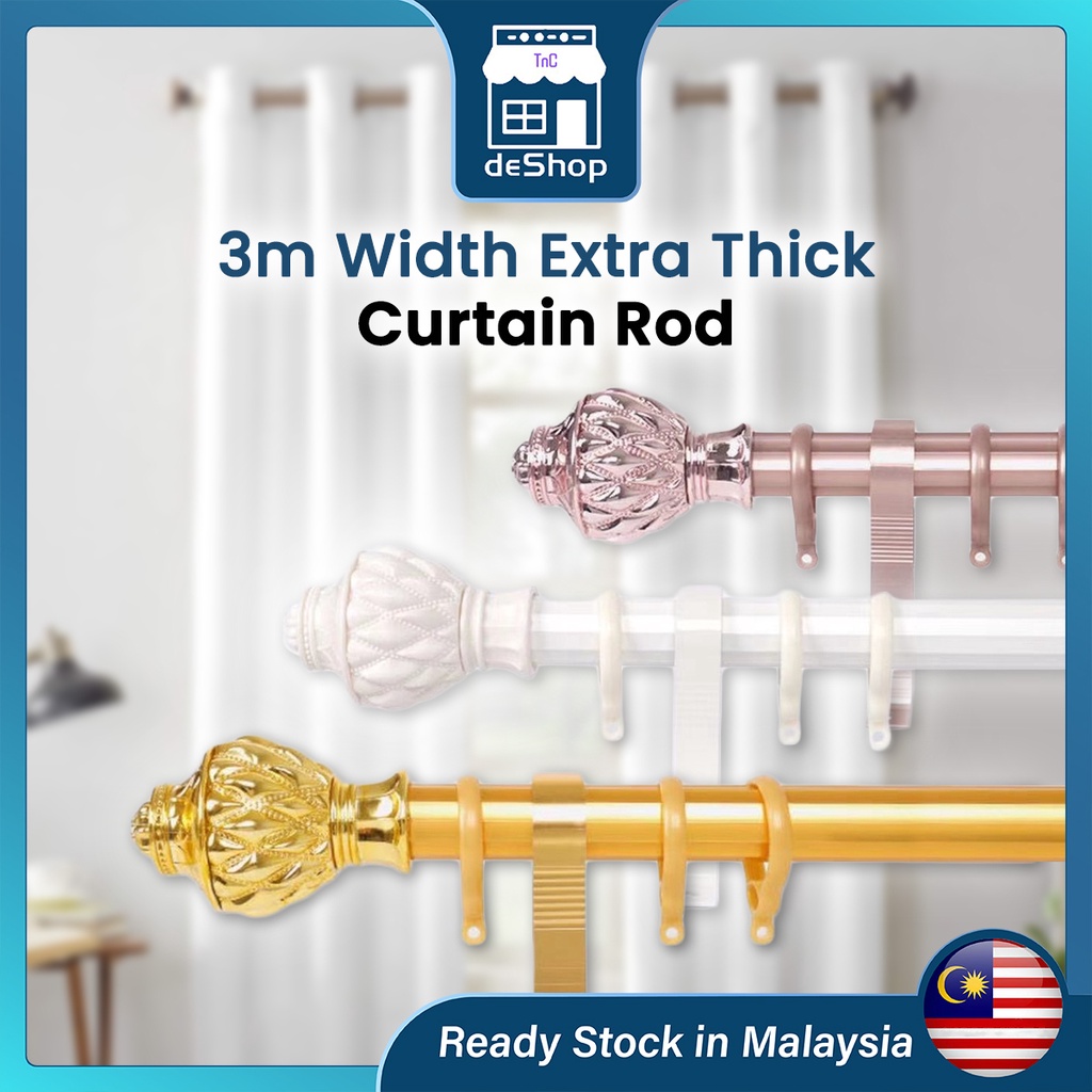 【DeShop】3m Width Extra Thick Curtain Rod 1 for 2 Uses Eyelet/Hook Roman ...