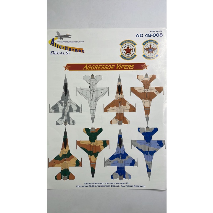 AFTERBURNER DECALS AD-48-008 F-16C F-16D Falcon Aggressor Vipers 414th ...