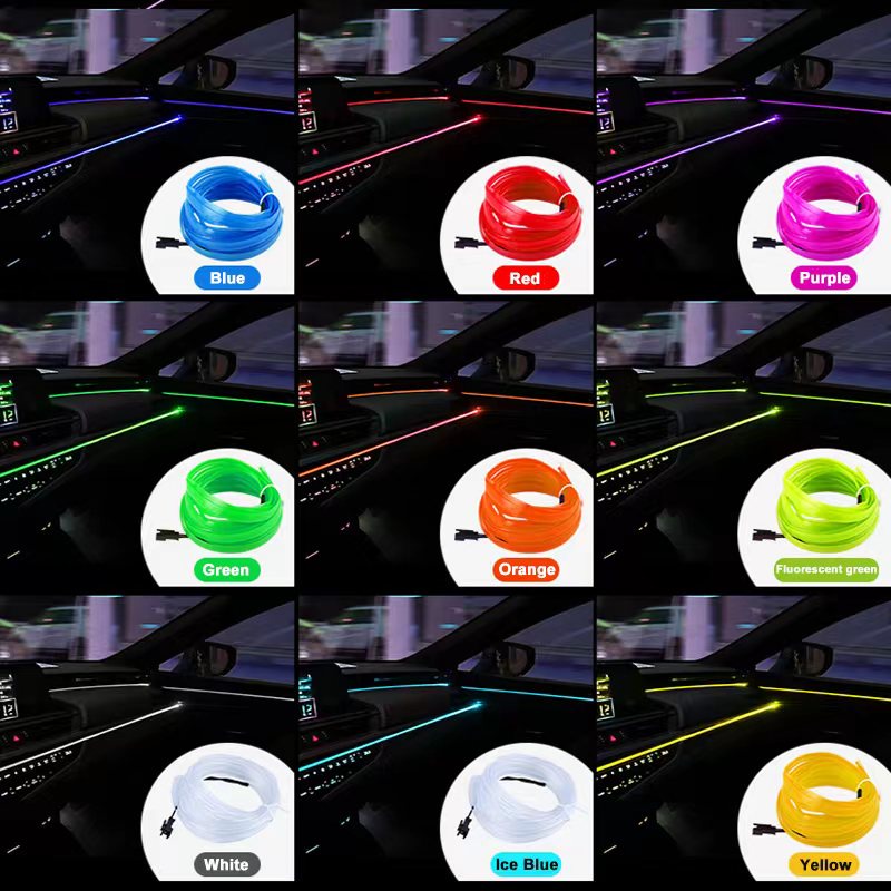 1m 2m 3m 5m car interior accessories atmosphere lamp EL cold light line ...