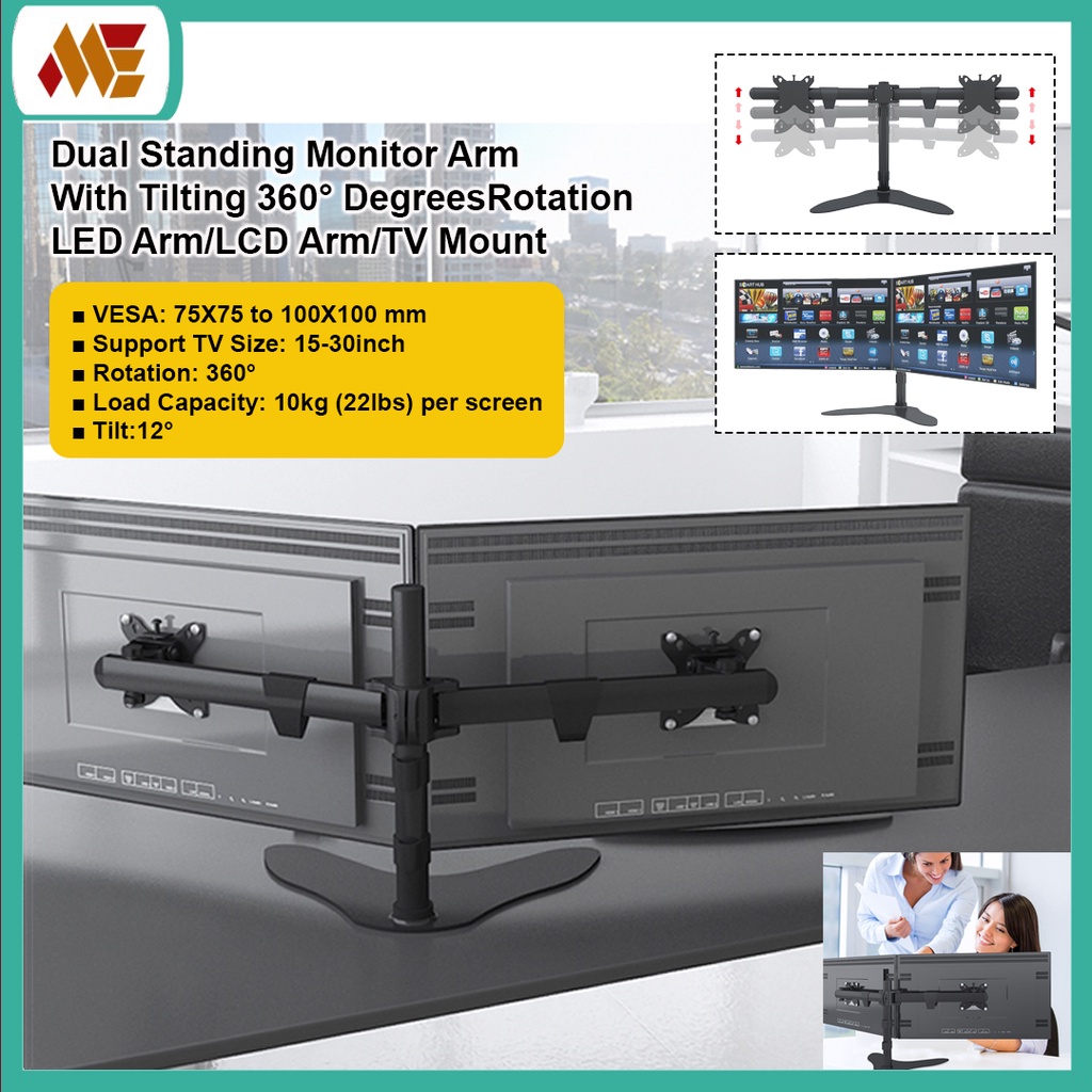 Dual Standing Monitor Arm With Multiple Adjustable Tilting 360° Degrees ...