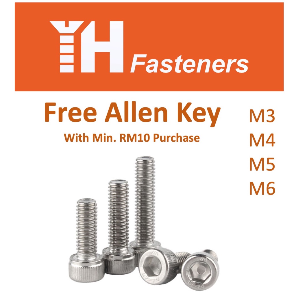 (10 pcs) M3 M4 M5 M6 Socket Cap Head Screw DIN 912 Stainless Steel AISI ...