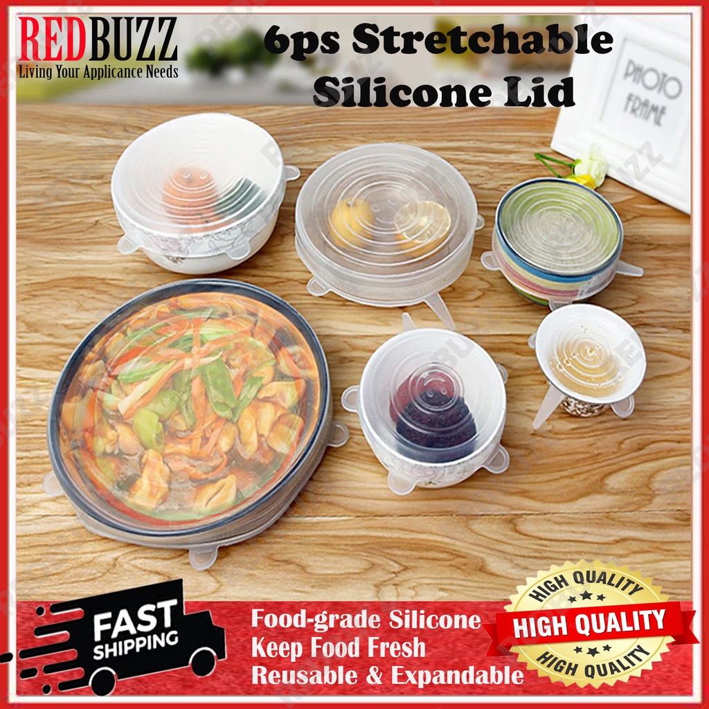 REDBUZZ 6Pcs/Set Stretchable Silicone Lid Cover Kitchen Food Lid Cover ...