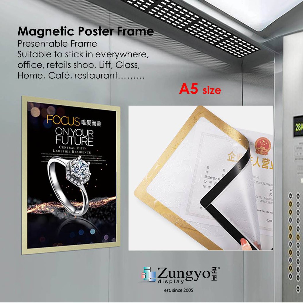 A5 Magnetic Photo Frame certificate wall display frame A5 gold & silver ...