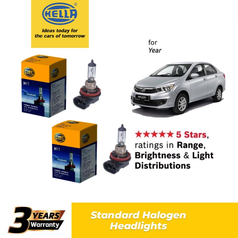 HELLA Standard Halogen H11 Headlight Bulb for Perodua Bezza (1 Set = 2 ...