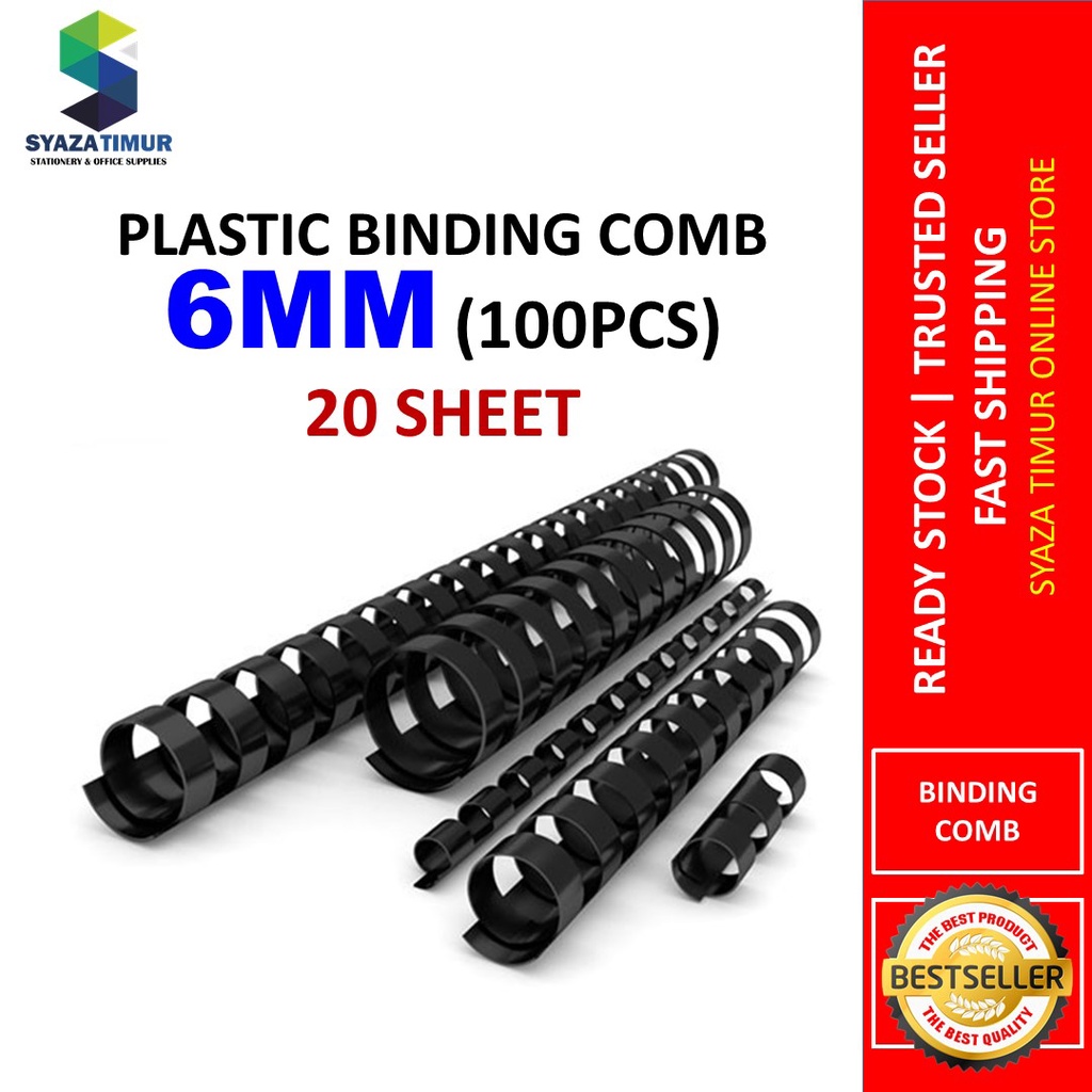 [ST-GR MY] 1 BOX 6MM Plastic Binding Comb A4 Black (100's) | Comb Binding Binder A4 Gelung ...
