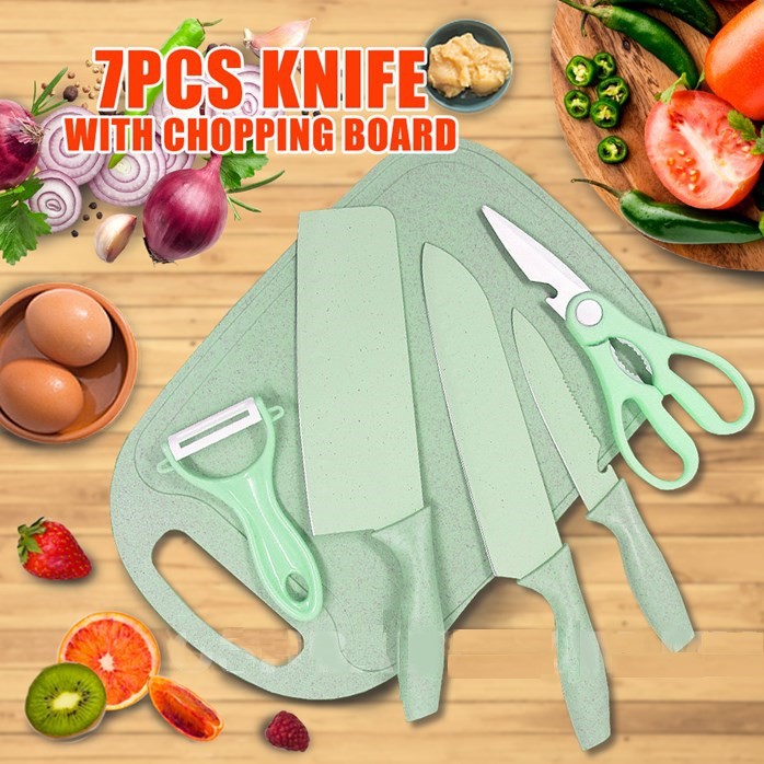 7 PCS KNIFE SET WITH CHOPPING BOARD AND STAND 7 In 1 Cleaver Chef ...