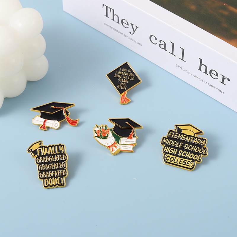 Five Styles Bachelor Cap Lapel Pin Graduation Season Enamel Brooch ...
