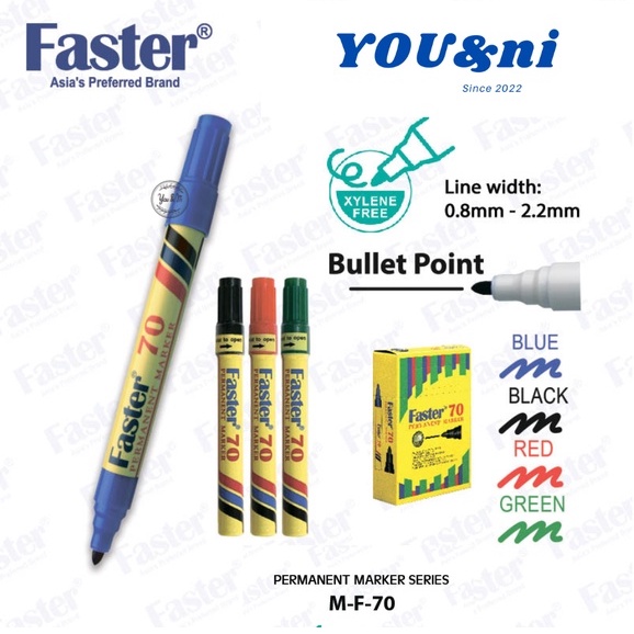 Faster M-F-70 Permanent Marker Pen 0.8mm-2.2mm (Black/Blue/Red/Green ...