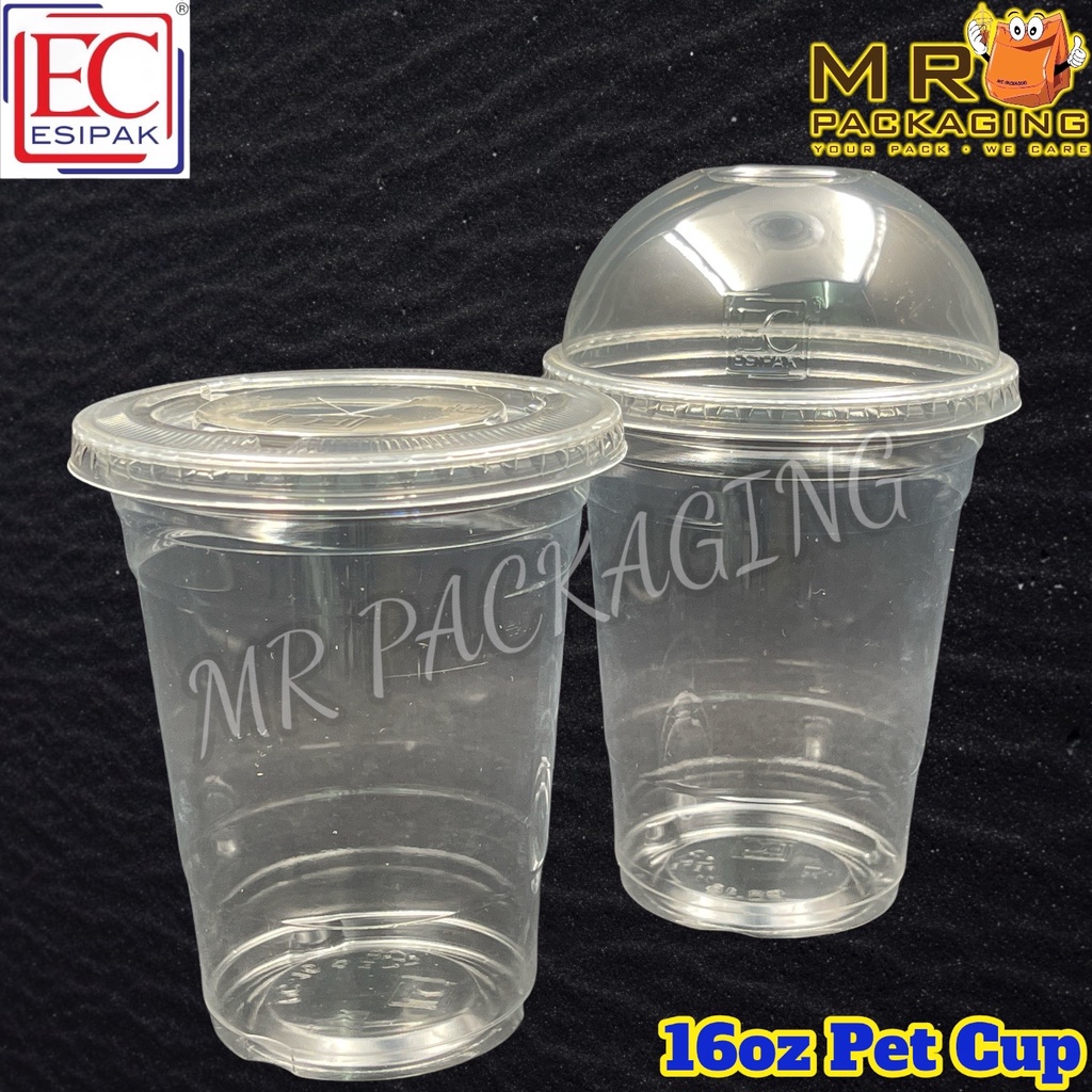 16oz PET Cup & Lid [ 100sets± ] EC PC-16 500ml Disposable Plastic Clear ...