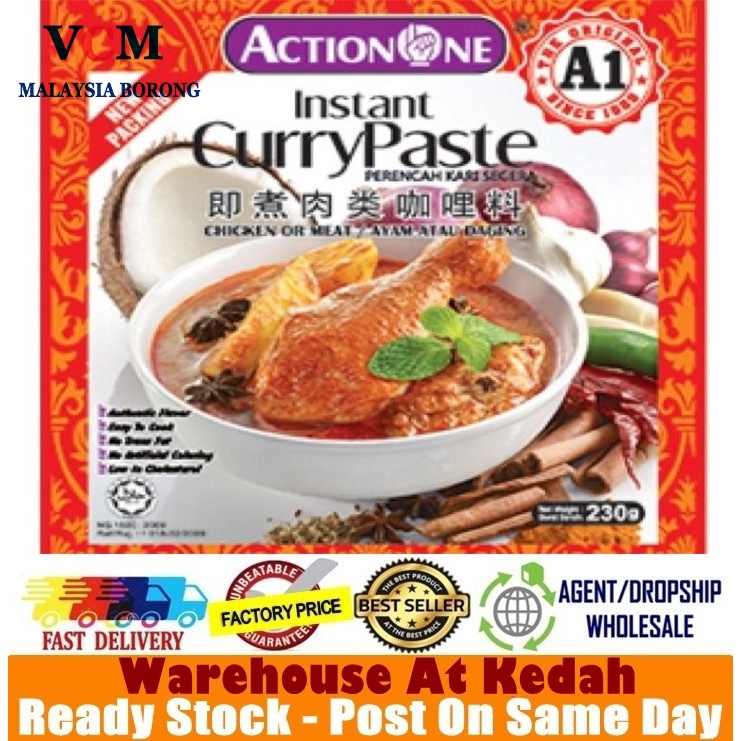 A1 Action One Instant Curry Paste (For Chicken & Meat) HALAL Perencah Kari Segera 230g Ready ...