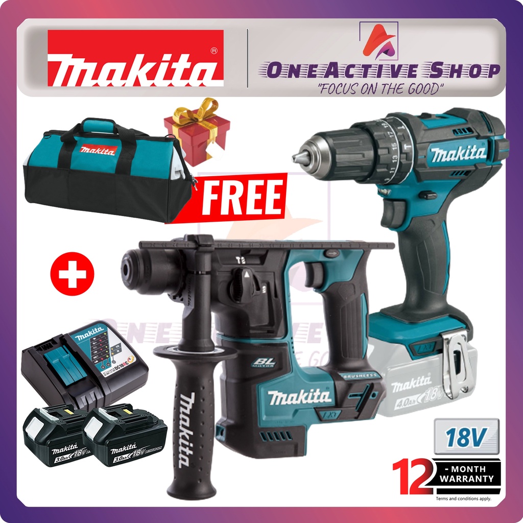 (RAYA PROMO 4) MAKITA 18V CORDLESS COMBO ( DHP482 HAMMER DRIVER DRILL + DHR171 ROTARY HAMMER ...