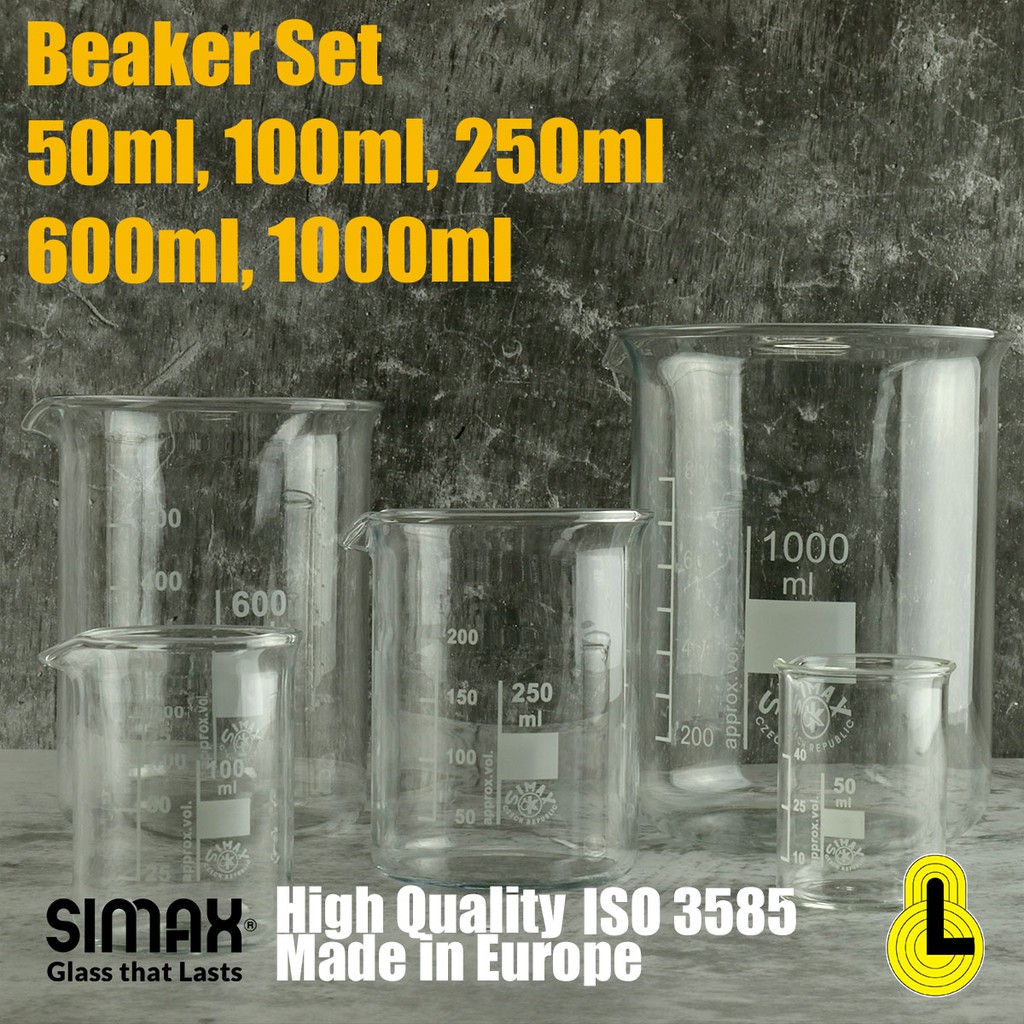 Beaker Set low form with spout, 50, 100, 250, 600, 1000ml Simax BEAKER ...