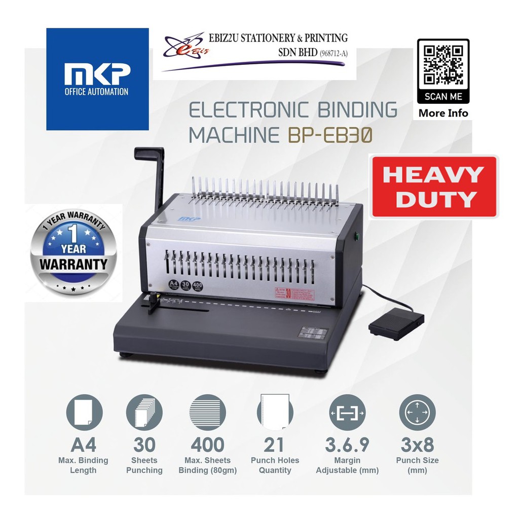 MKP Heavy Duty Electric Binding Machine BP-EB30 (30sheets) electric binding machine, heavy duty ...