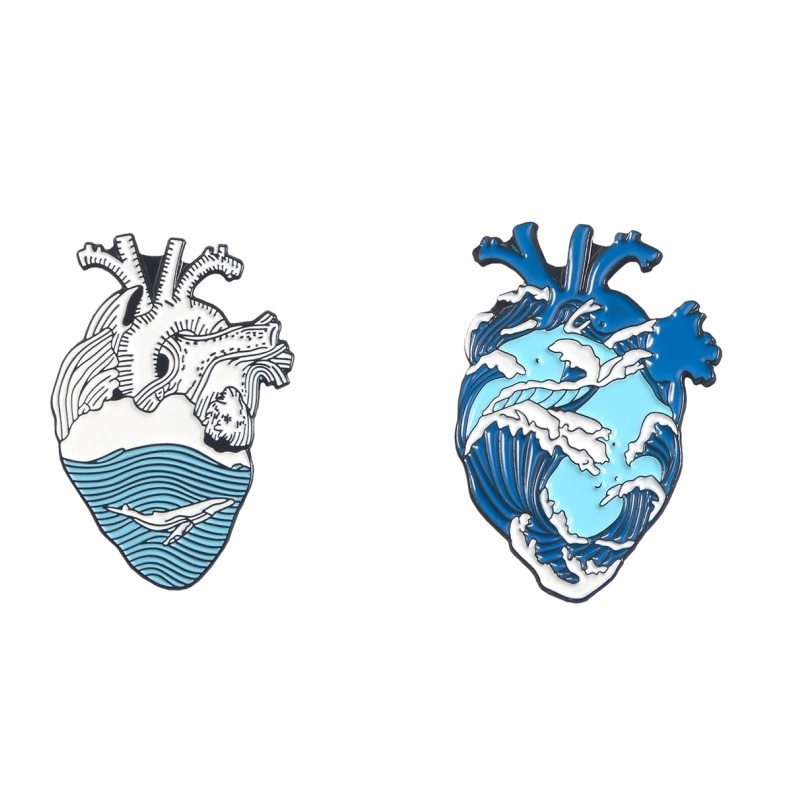 Ocean Wave and Whale Pin Blue Human Heart Lapel pins Anatomical Heart ...