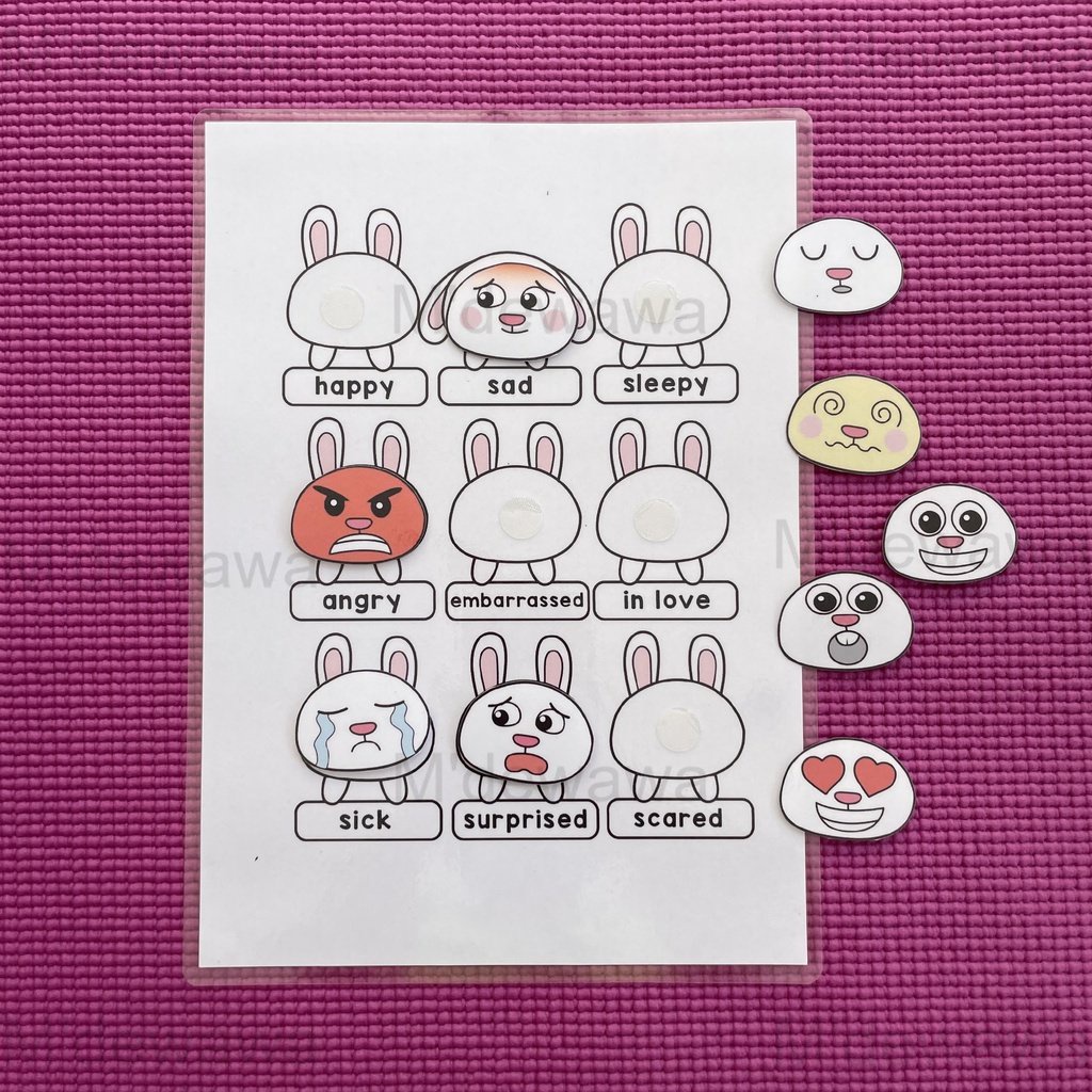 [🌈Emotion/Expression -Bunny🌈] Laminated Quiet Book | Montessori Early ...