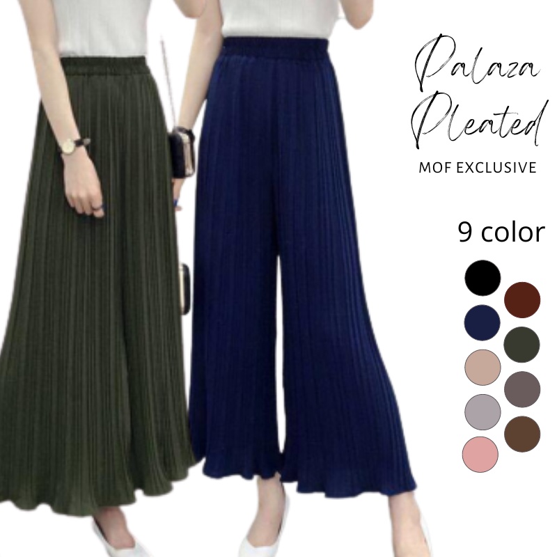 Palazo Pants Seluar Perempuan Stretchable Pleated Muslimah Plus Size ...