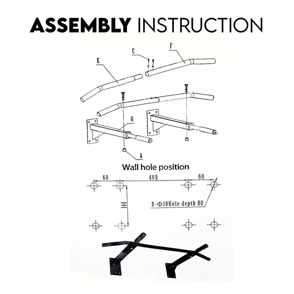 Vigor Fitness Wall Mounted Pull Up Bar Chin Up Bar / Bar Palang Tarik ...