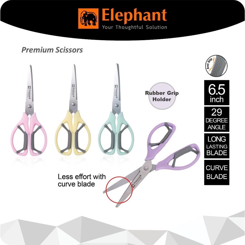 Elephant Scissor OFP2165 Premium Rubber Grip 6.5 inch/ 7 inch (Gunting ...