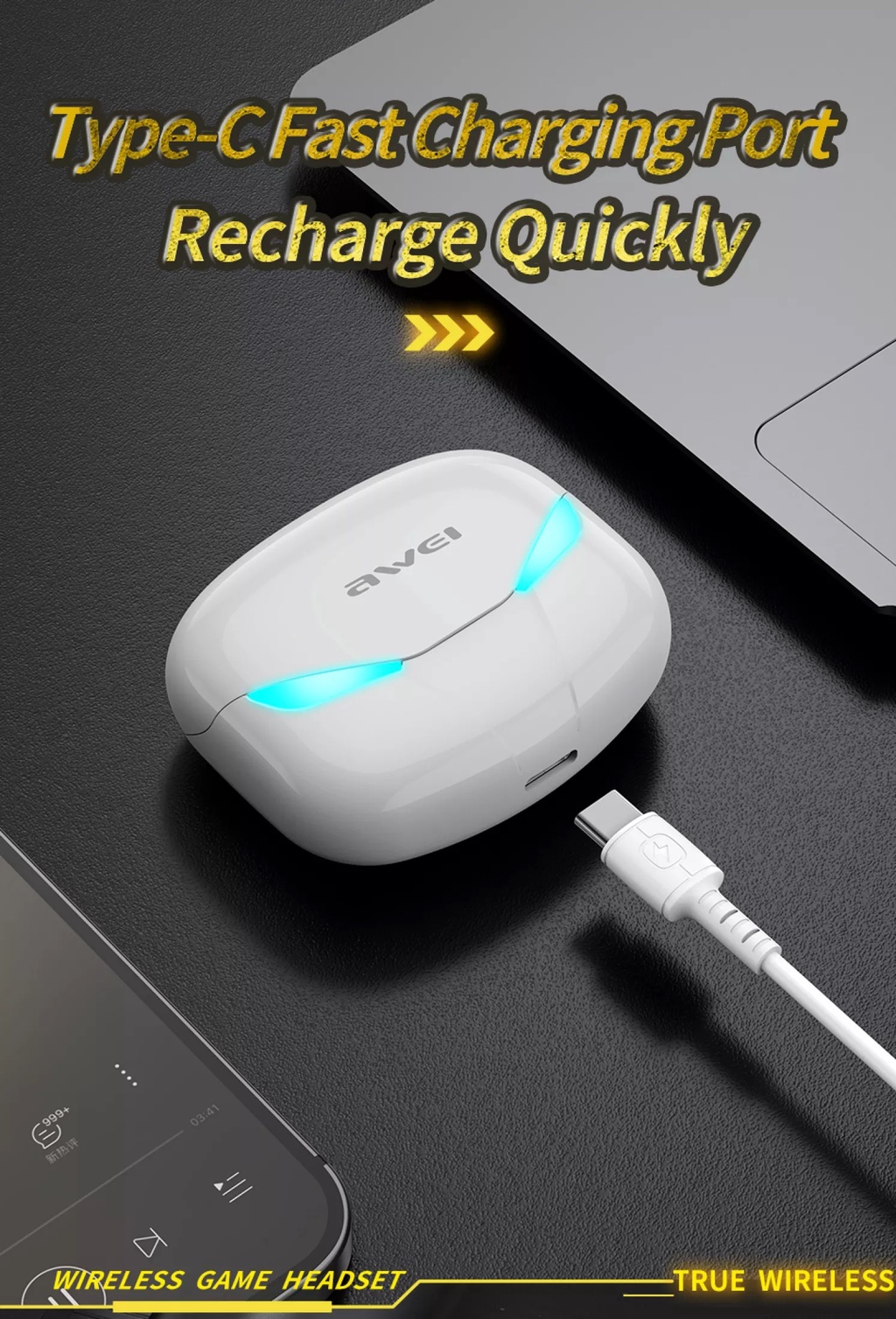 Awei T35 TWS Gaming Earbuds With Mic Wireless Stereo Low Latency Earfon ...