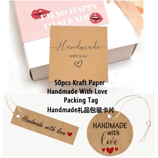 50pcs/pack Kraft Paper Handmade With Love Packing Tag / Handmade ...